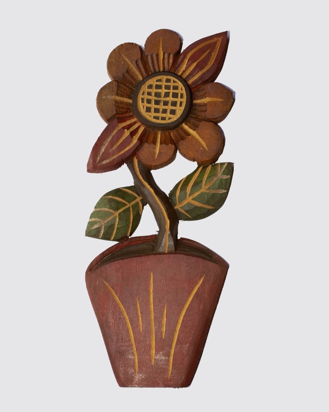 Figura Vaso com Flor G Entalhada na Madeira 05